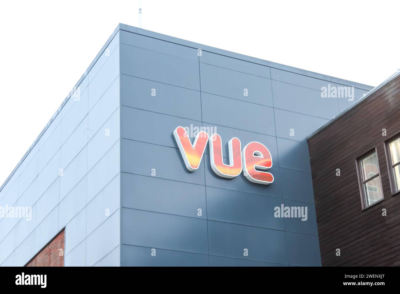 Sign for Vue Cinemas on side of building, Gunwharf Quay, Portsmouth ...