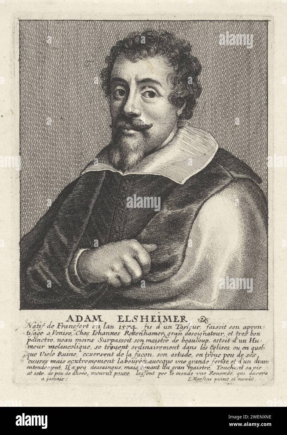 Portret van Adam Elsheimer, Wenceslaus Hollar, after Joannes Meyssens ...