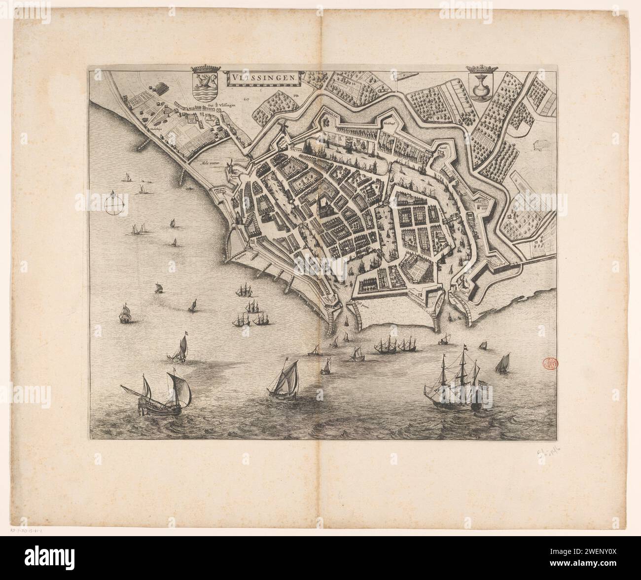 Map of Vlissingen, Anonymous, 1652 print Map in a nutshell perspective. At the top left the ...