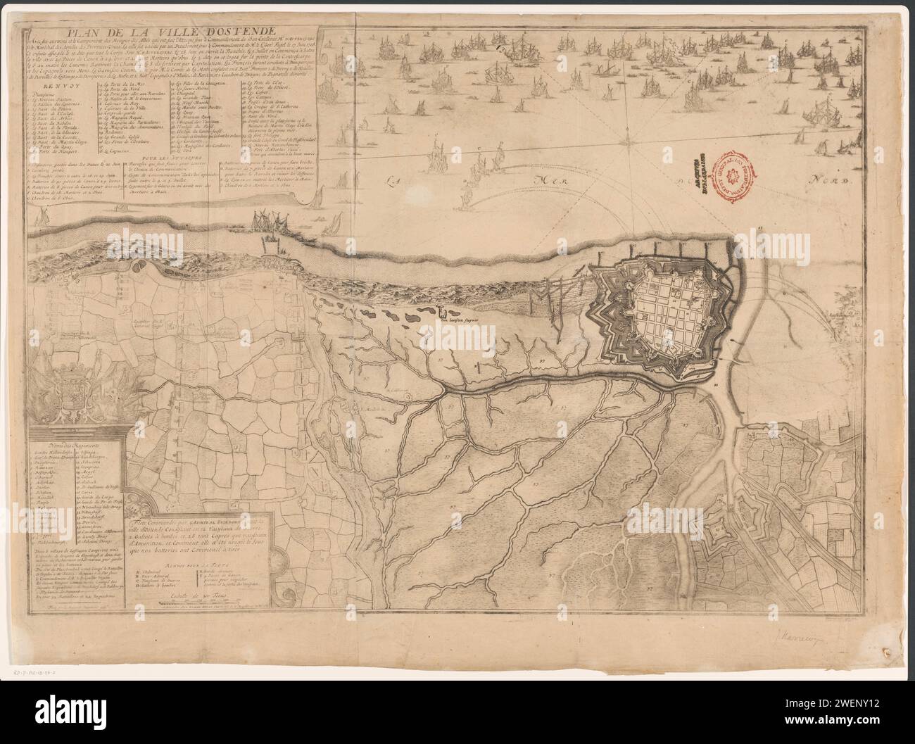 Siege of Ostend, 1706, Jacobus Harrewijn, 1707 print Map of the siege ...