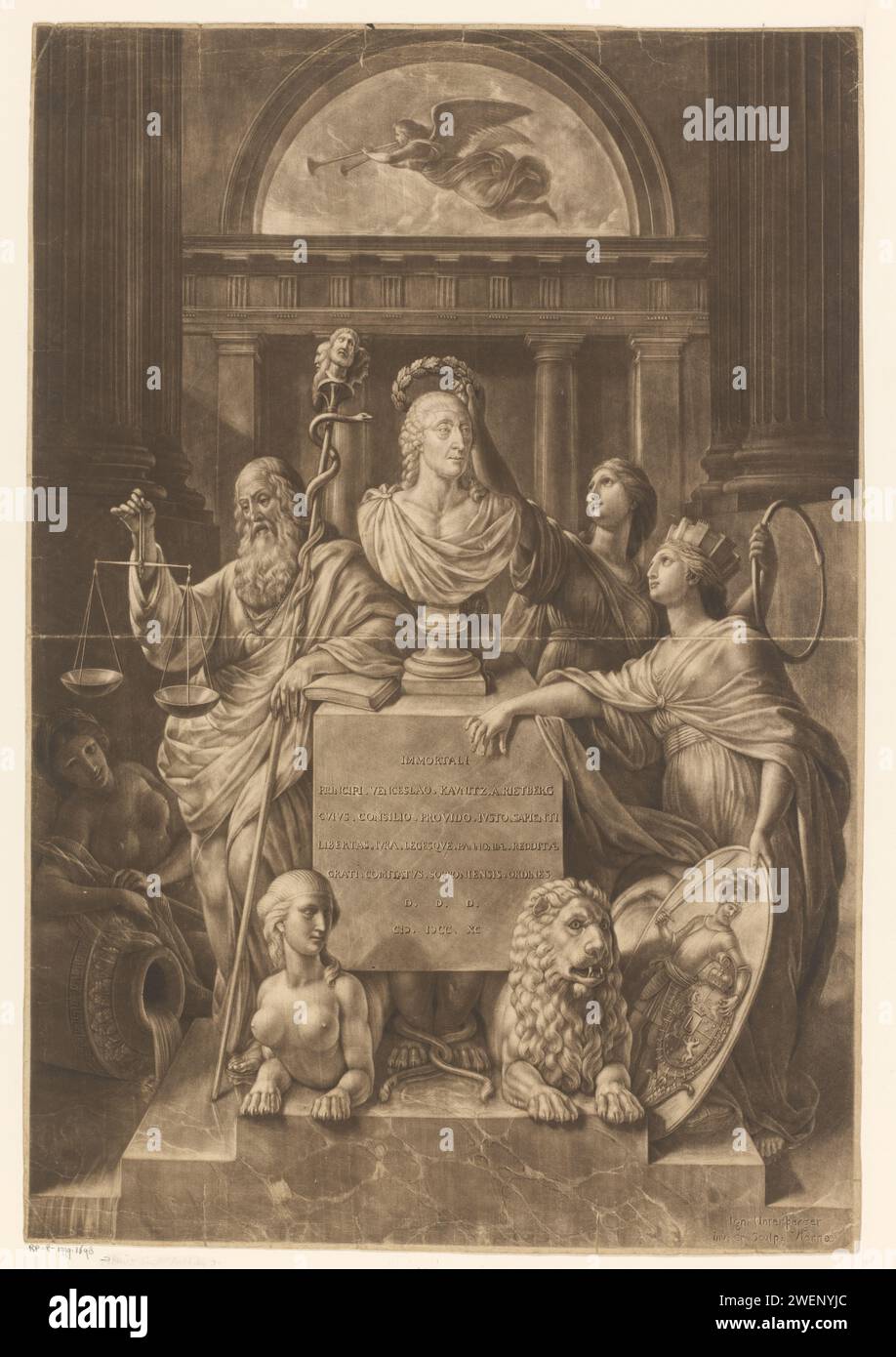 Allegorical homage Aan Wenzel Anton von Kaunitz, Ignaz Unterberger ...