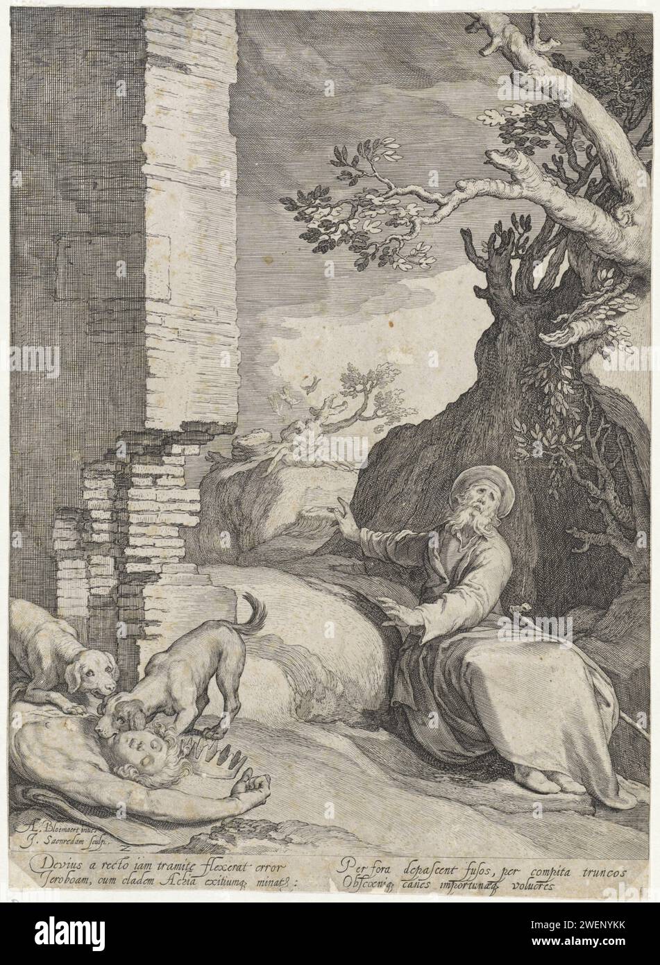 Prediction of Achia, Jan Saenredam, after Abraham Bloemaert, 1604 print The prophet Achia sits ...