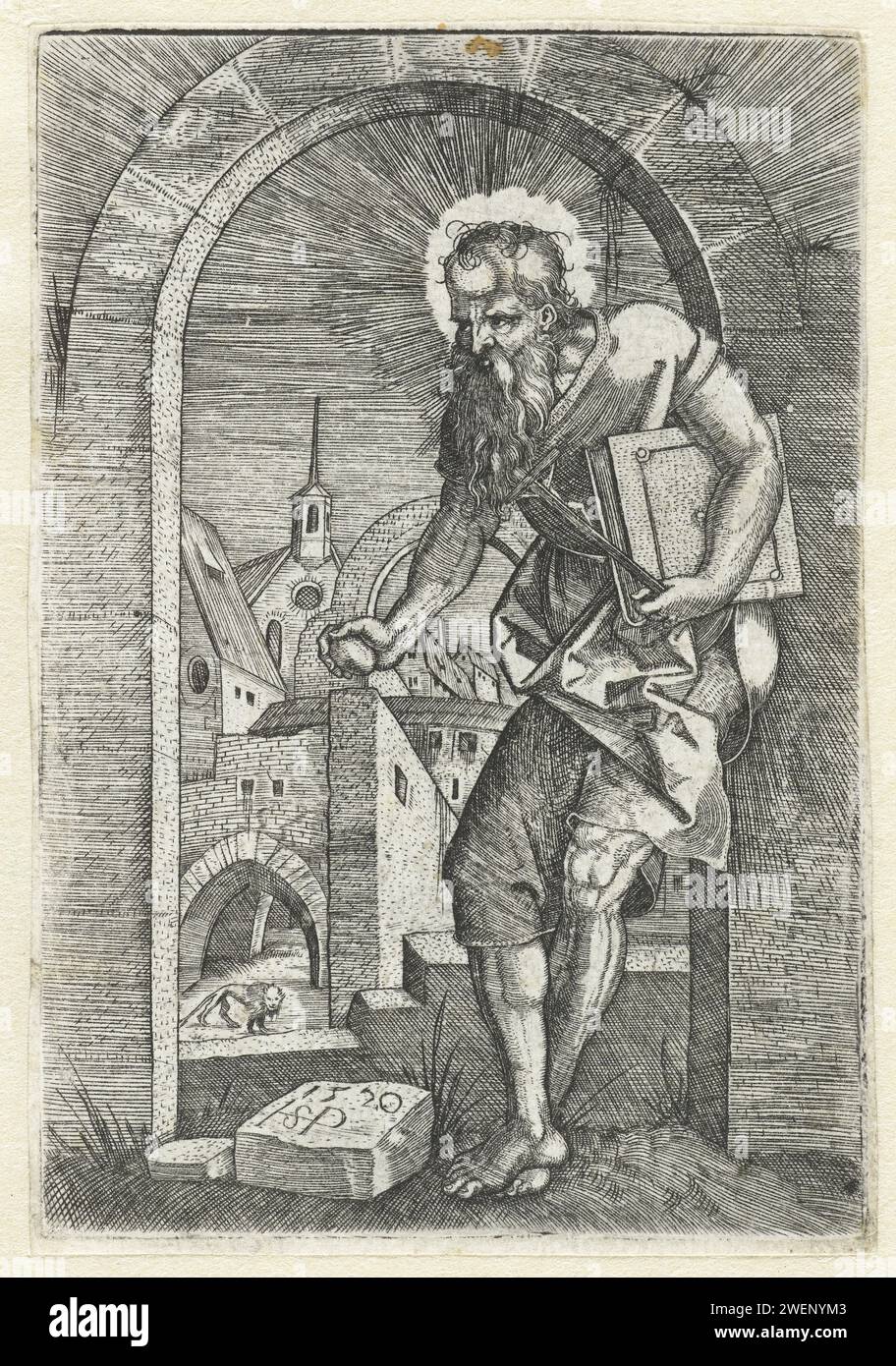 Saint Hieronymus standing under an arc, Hans Sebald Beham, 1520 print ...