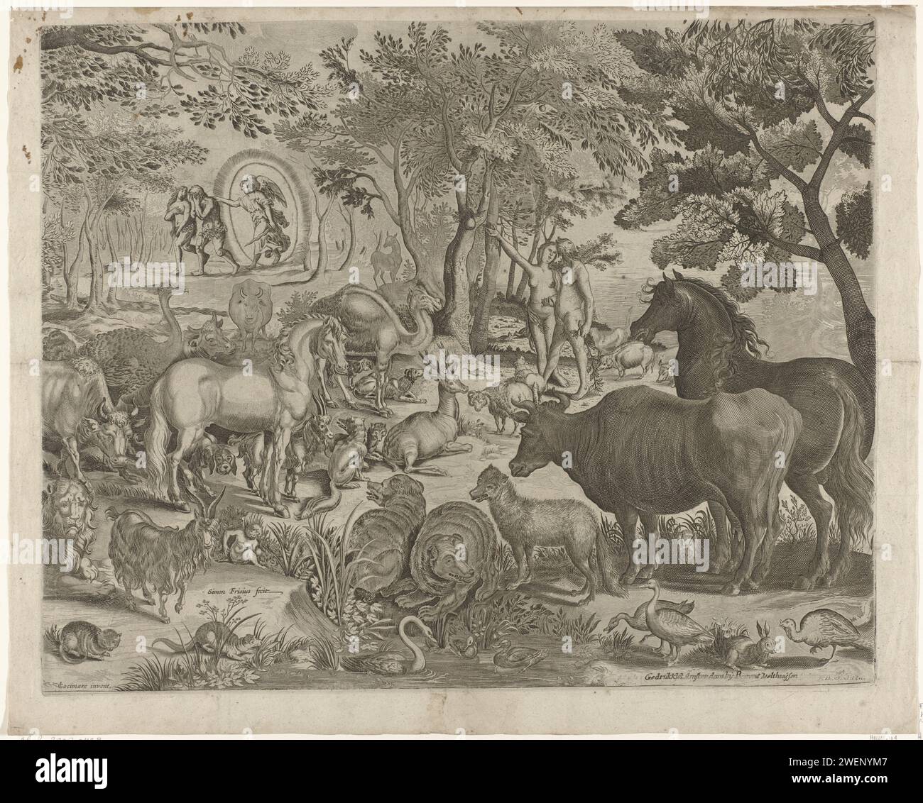 Expulsion from Paradise, 1700 - 1750 print Adam and Eva are on either ...