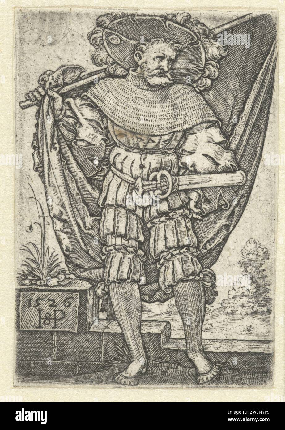 Vaandeldrager, Hans Sebald Beham, 1526 print paper engraving (military ...