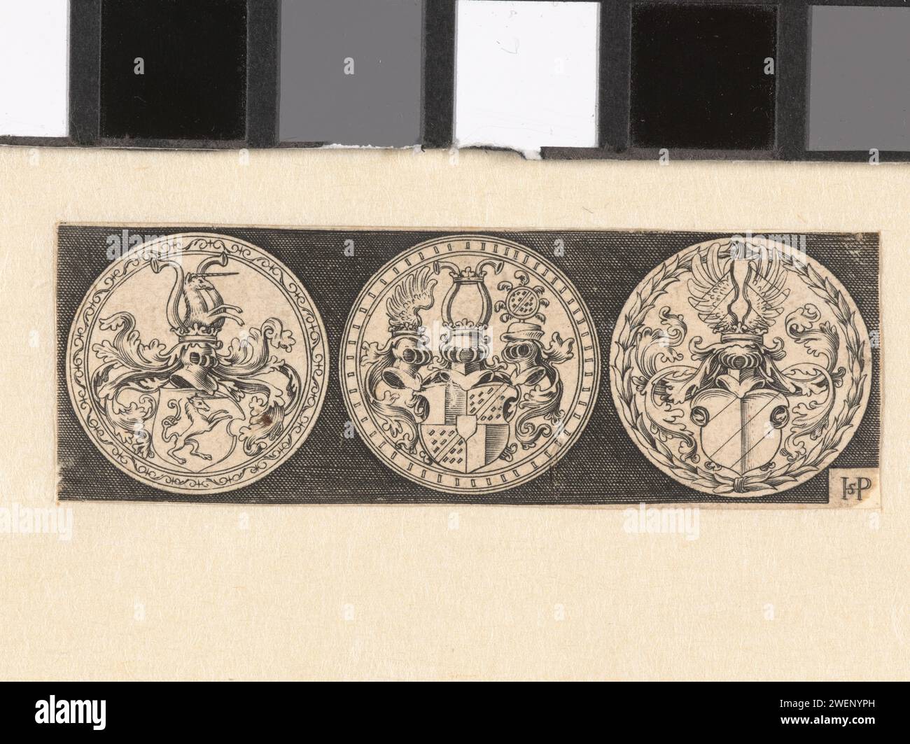 Three designs for tokens with Weapons in Schilden, Anonymous, After ...