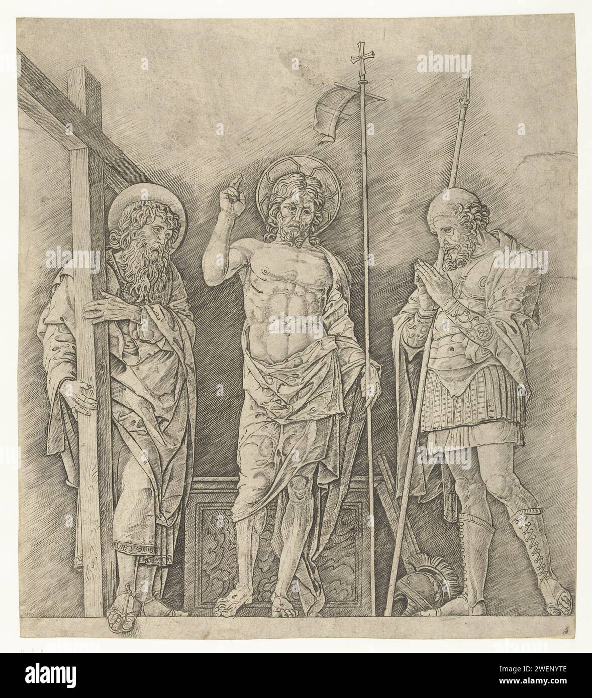Retreen Christ standing between Saints Andreas and Longinus, Andrea ...