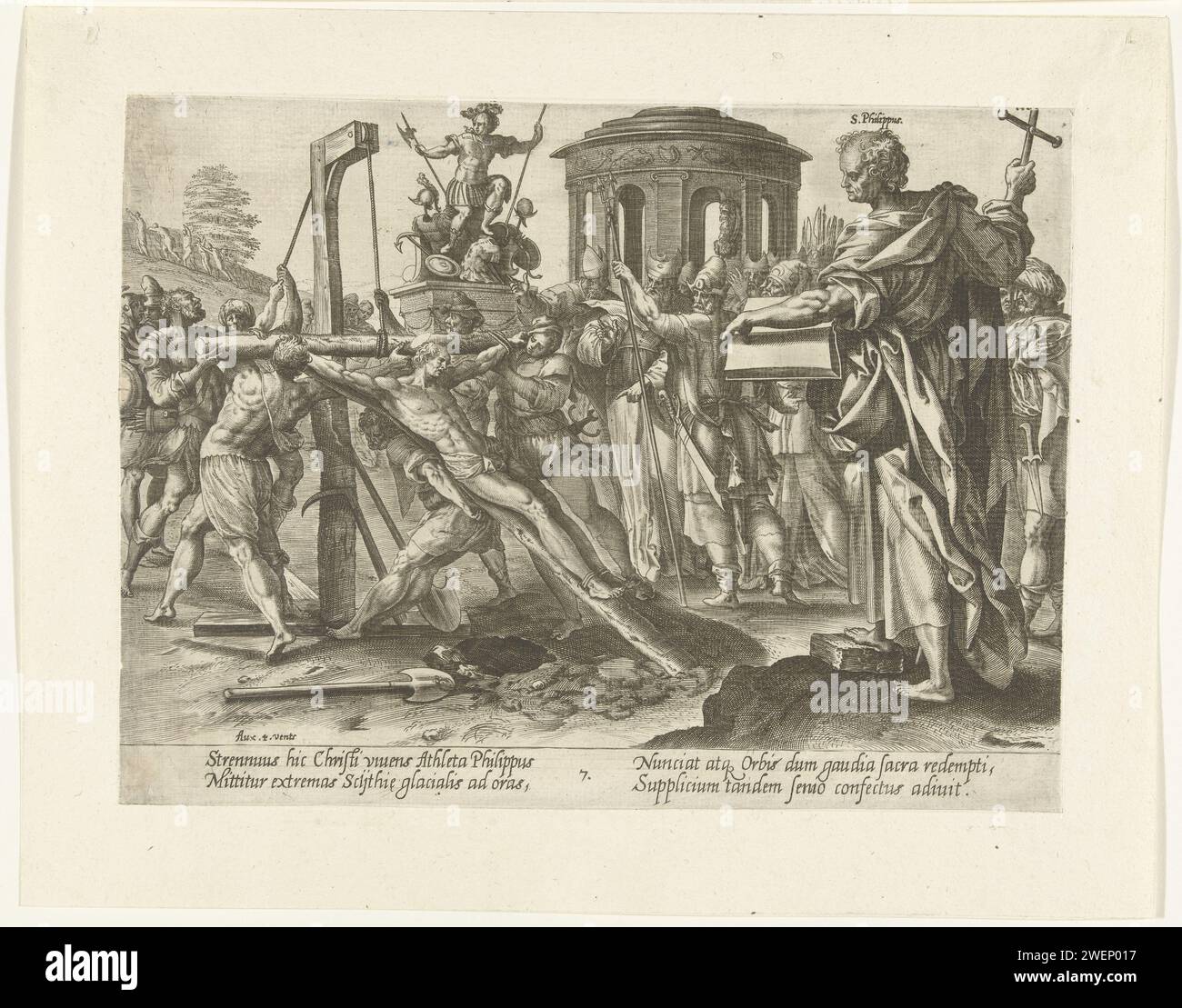 The martyrdom of Filippus, 1577 - 1582 print Philip is crucified; On ...