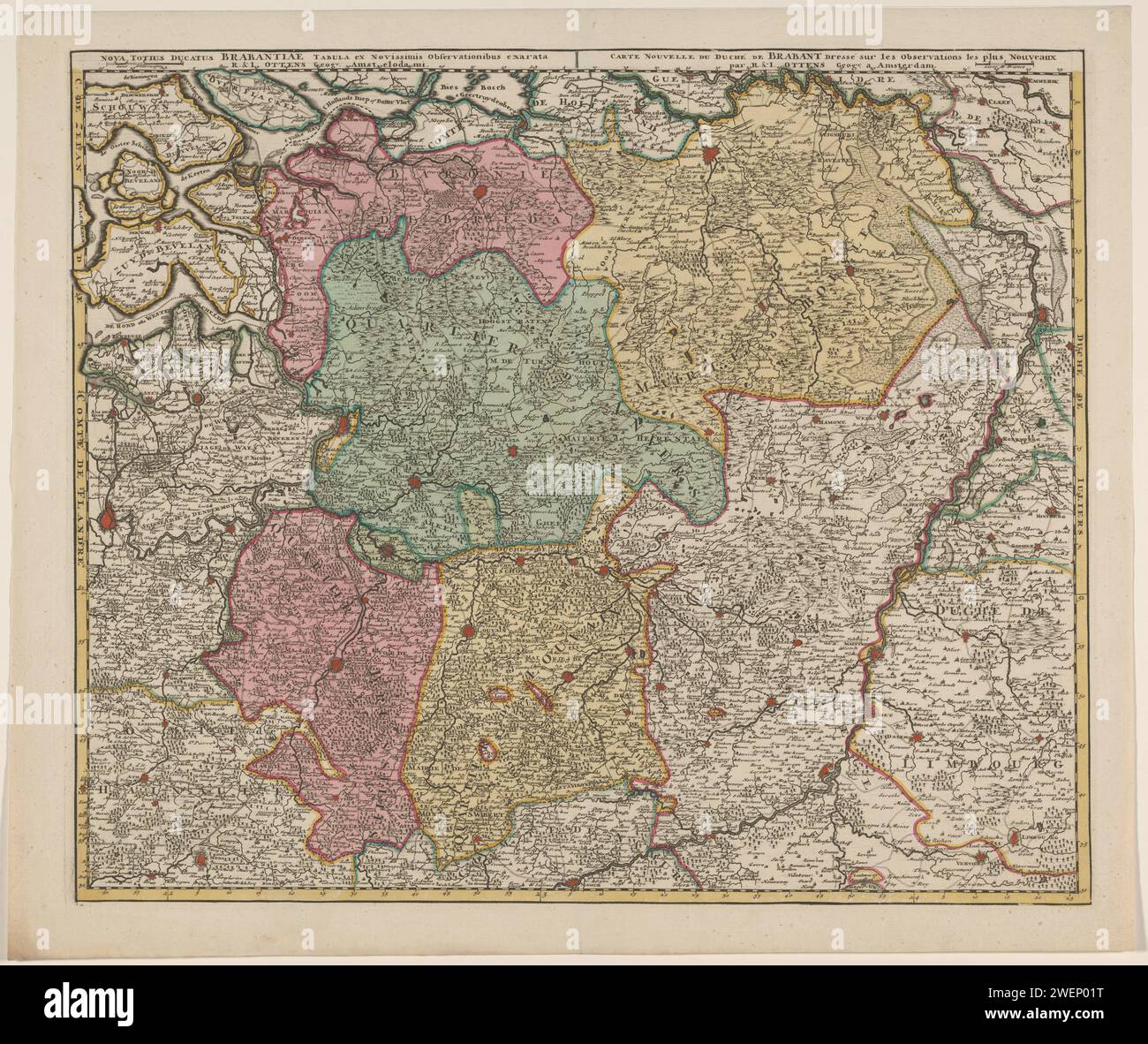 Map of the Duchy Brabant, Anonymous, 1726 - 1750 print Map of Luxembourg. In a beam above the ...