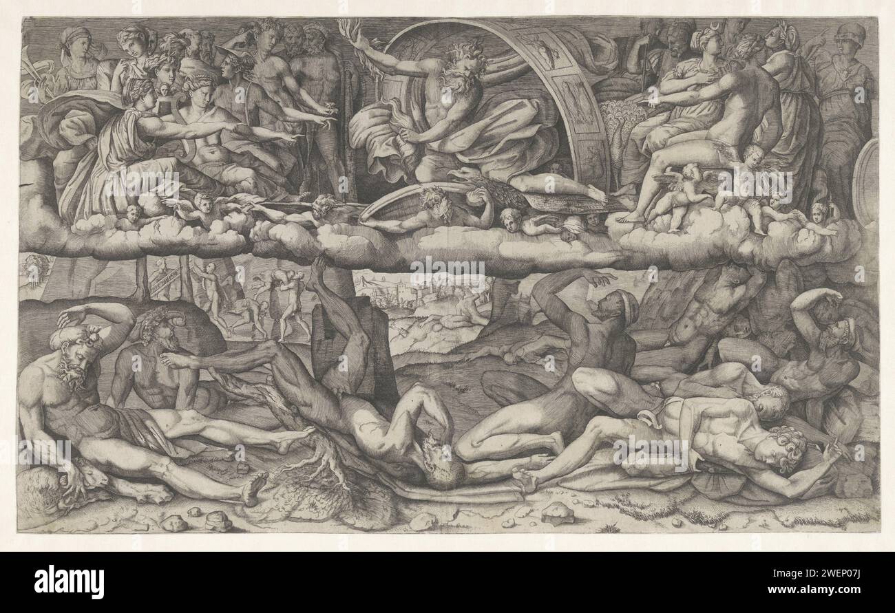 Fight of gods and giants, Giulio Bonasone (attributed to), after Perino ...