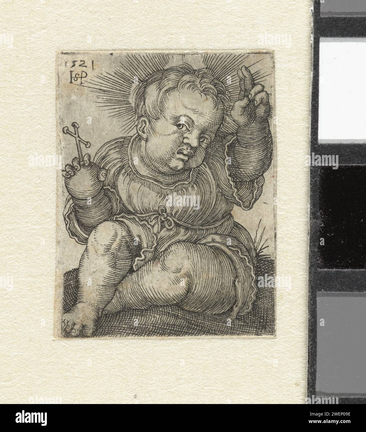 Christkind With Rijksappel makes blessing gesture, Hans Sebald Beham, 1521 print paper engraving ...