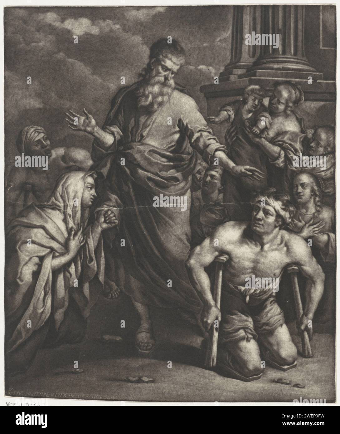 Paulus heals the man who could not walk, Jan van Somer, after Karel du ...
