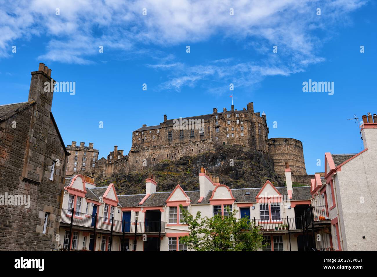 Edinburgh Castle and apartment building in city of Edinburgh, Scotland ...