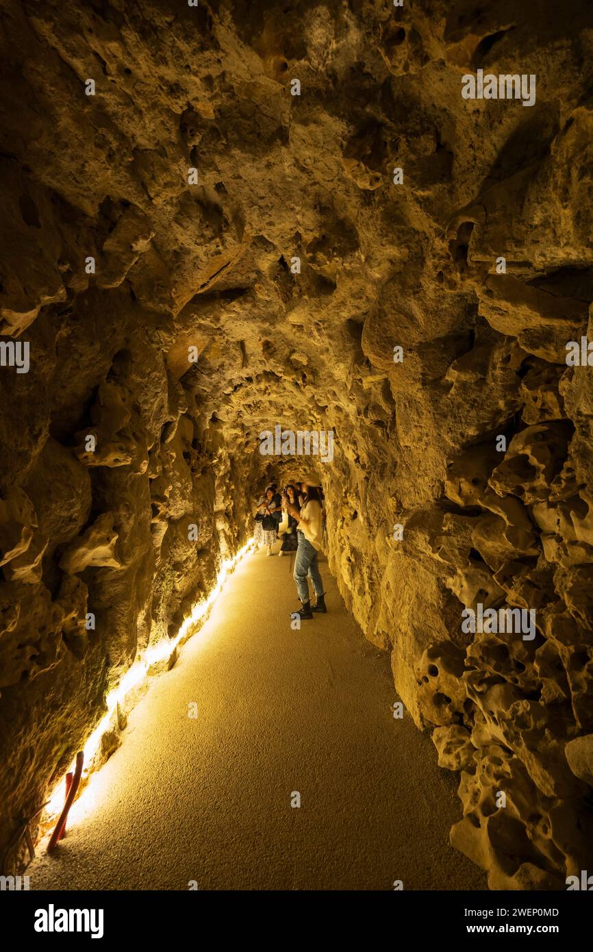 Tunnel walkway from Initiation Well in Quinta da Regaleira in Sintra ...