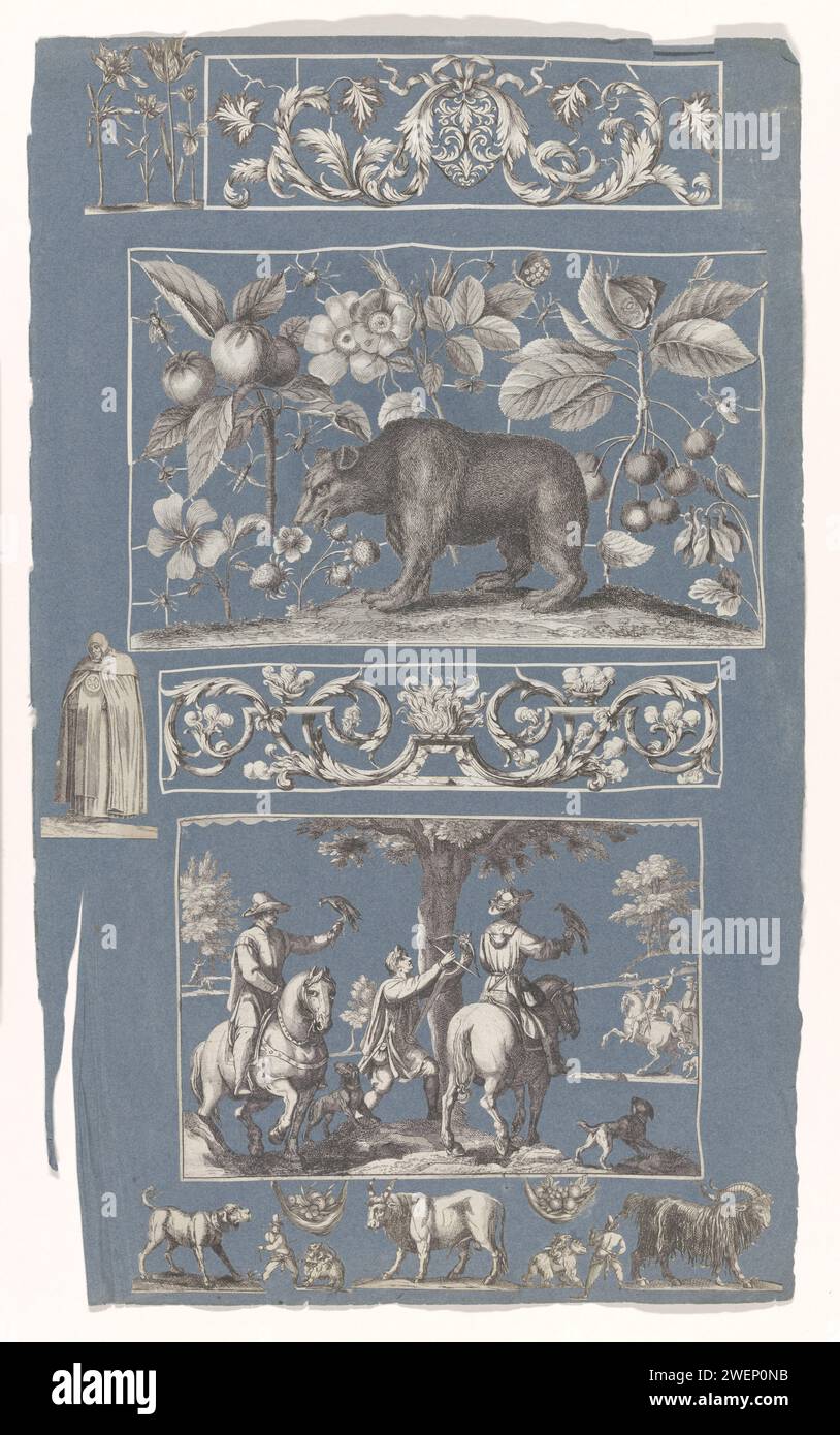 Collage of cut out prints stuck on album magazine of Blauw Paper, c ...