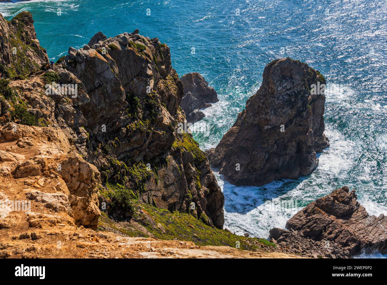 Cabo da Roca dramatic coastline of the Atlantic Ocean with high steep ...
