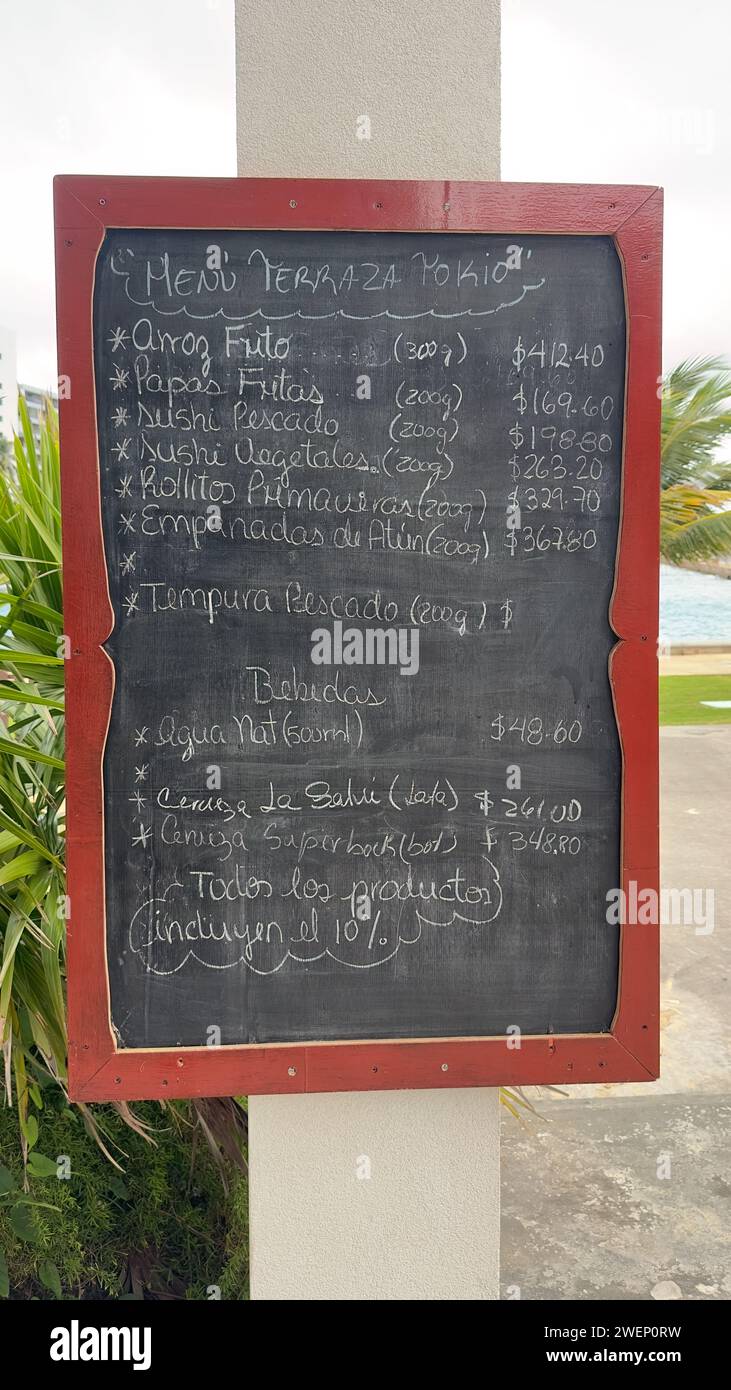 Inflation in restaurant food prices, handwritten board in Varadero ...