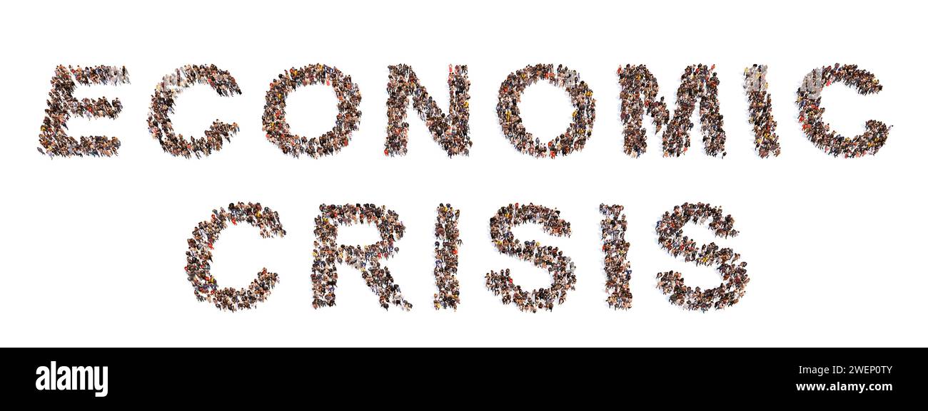 Conceptual large community of people forming the word ECONOMIC CRISIS ...