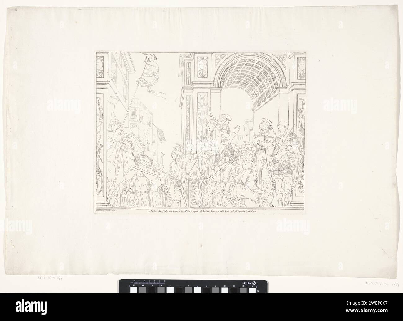 The Holy Jacobus heals a blind one, 1776 print James stands in a temple ...