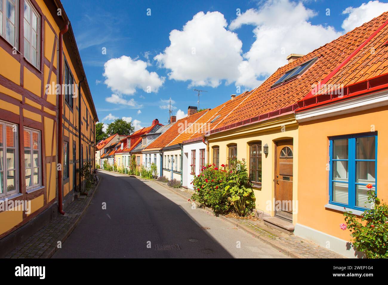 Street with historical and colourful half-timbered houses in the town ...