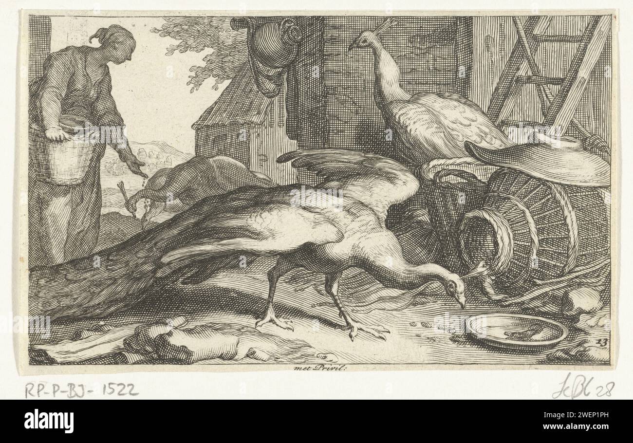 Pauwen on a farmyard, Frederick Bloemaert, After Abraham Bloemaert ...