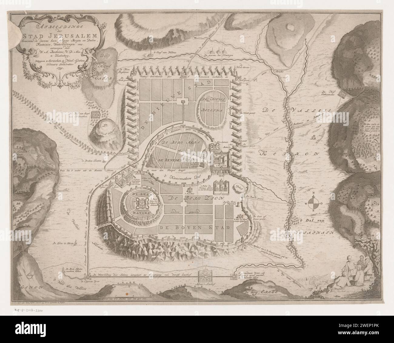 Map of Jerusalem, Jan van Jagen, 1750 print paper etching maps of ...