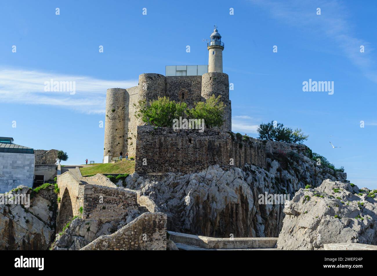 The historic Castro Urdiales lighthouse, part of an ancient castle ...