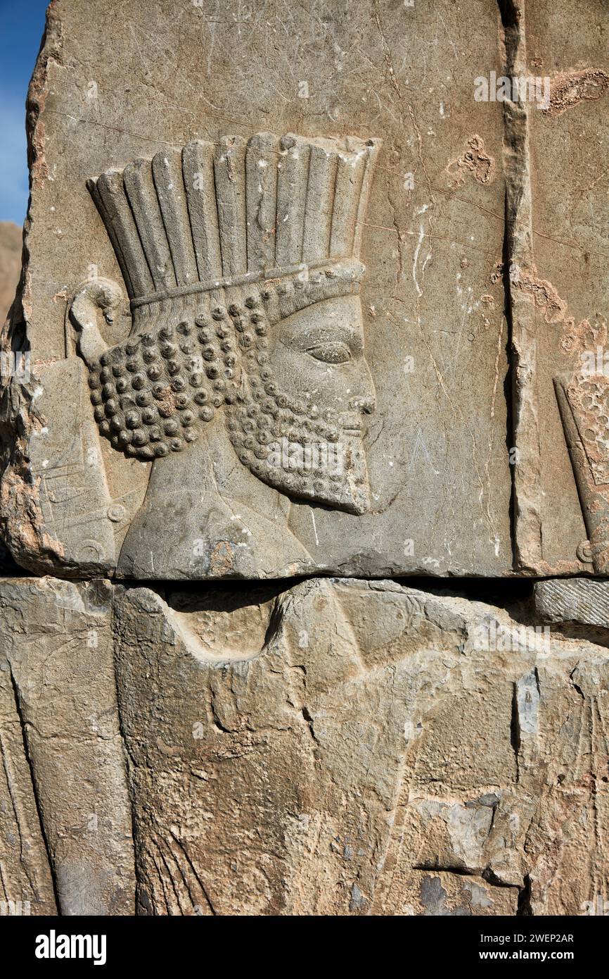 Relief of a Persian warrior in Persepolis, ceremonial capital of the ...