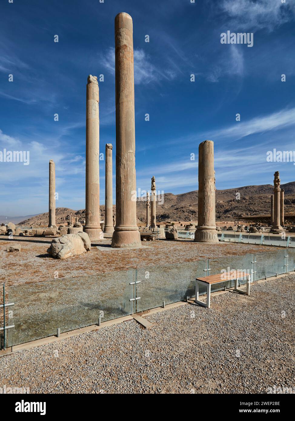Remaining columns of the ruined Apadana Palace in Persepolis ...
