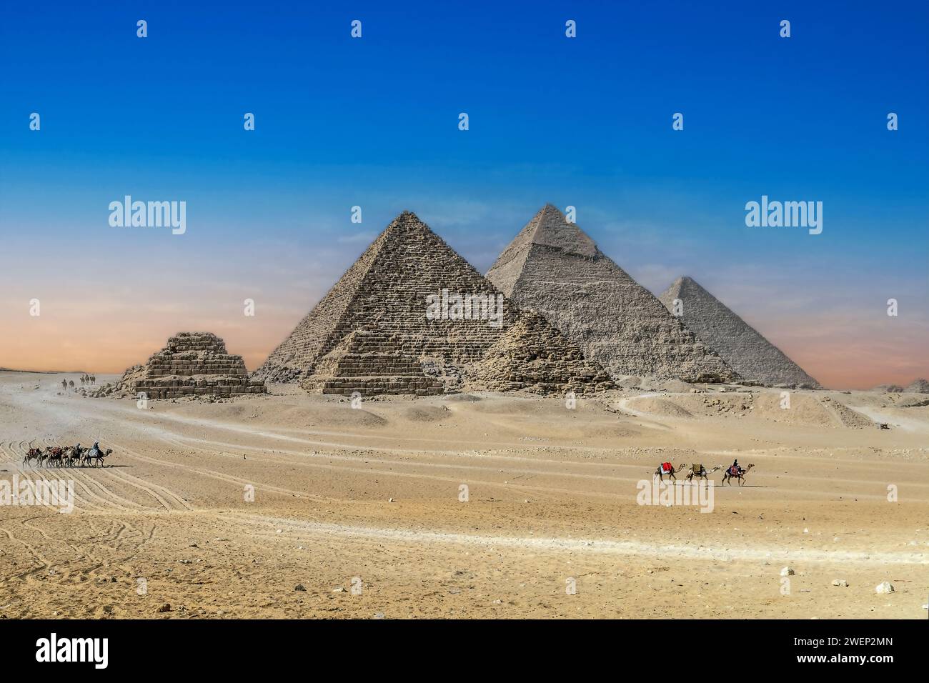 Panoramic view with the site of the great pyramids of the Giza ...