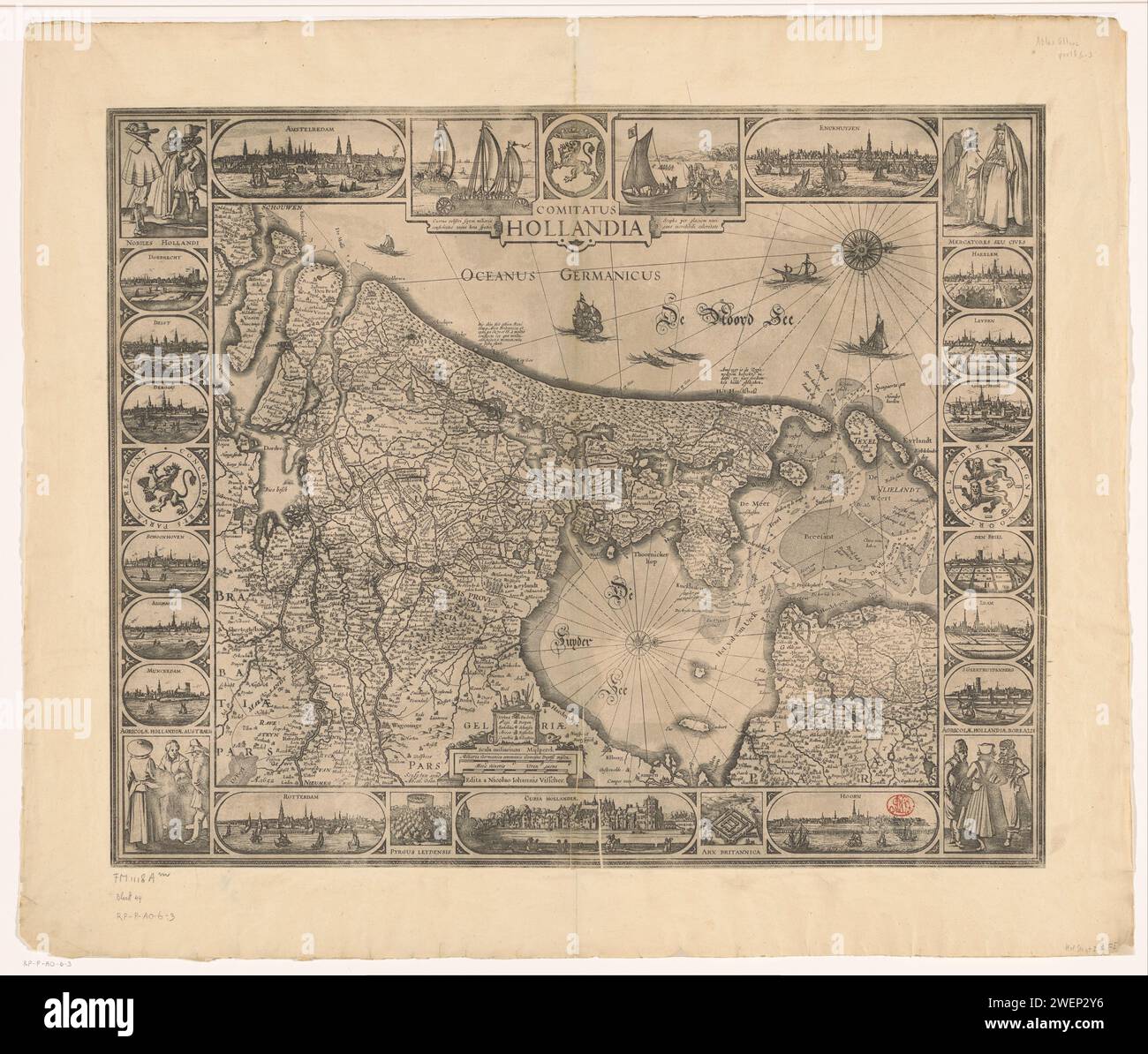 Map of the Graafschap Holland, 1630, Abraham Goos, 1652 print Map of ...