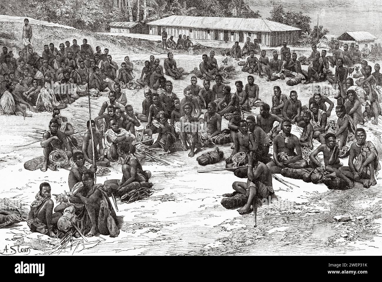 Indigenous black porters of the Stanley Expedition. Africa. Emin Pasha ...