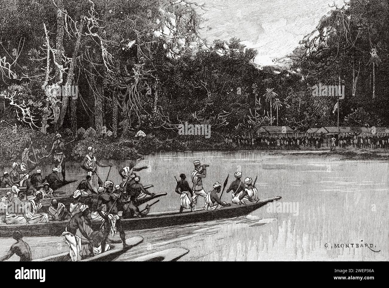 Stanley meeting with his rear column at Banalya. Africa. Emin Pasha ...