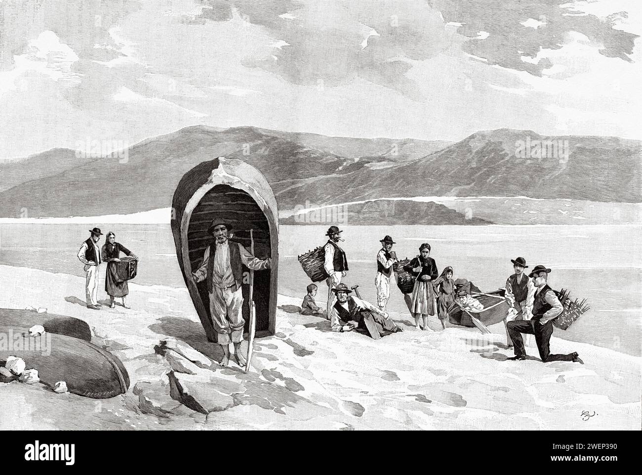 A traditional currach boat, type of Irish boat with a wooden frame over ...