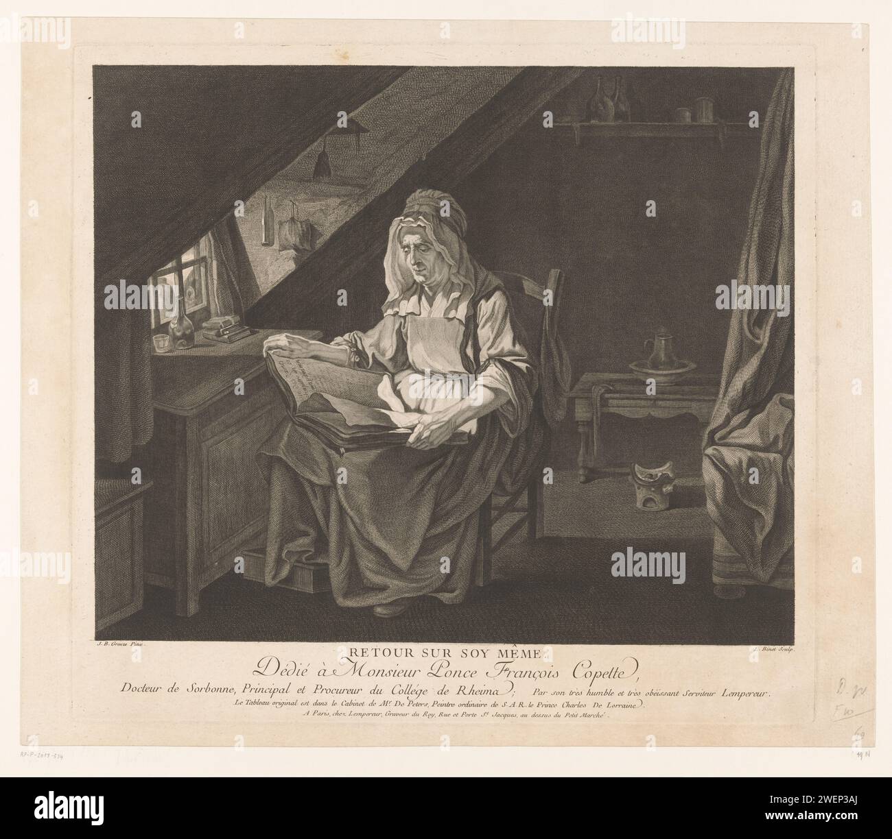 Reading old woman in an attic room, Louis Binet, After Jean -Baptiste ...