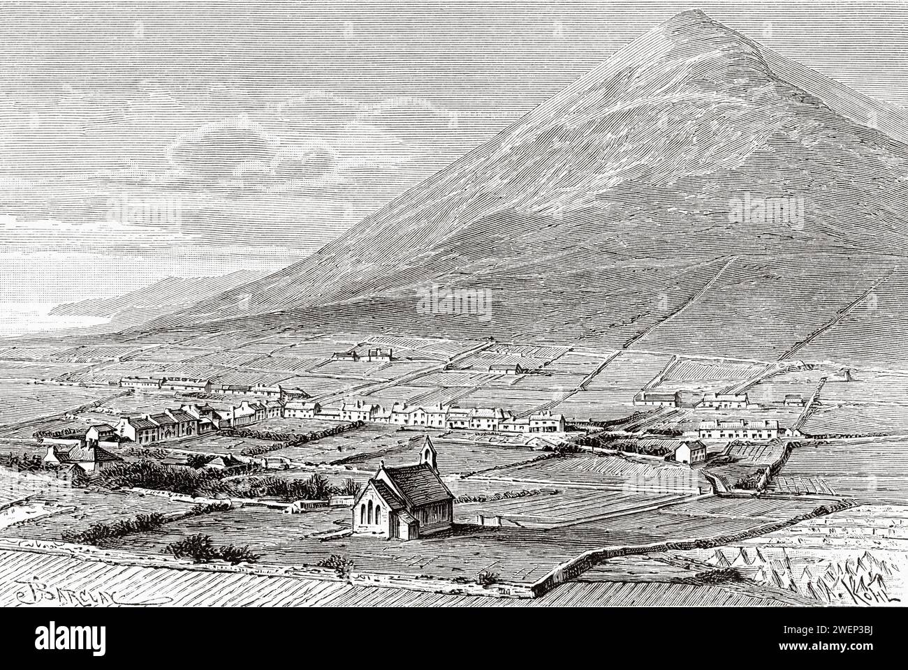 Doogort Village and Slievemore Mountain on Achill Island in County Mayo ...