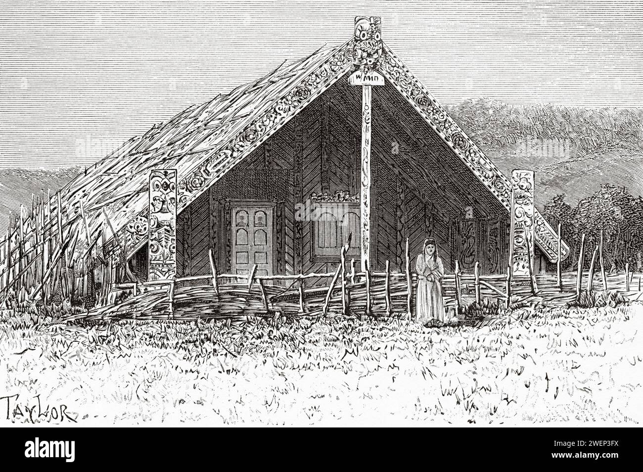 Old Maori whare at Ohinemutu, New Zealand. Trip to New Zealand 1889 by ...
