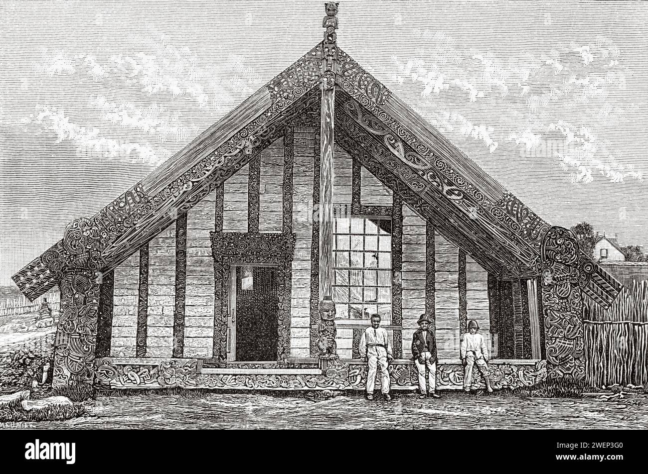 Old Maori whare at Ohinemutu, New Zealand. Trip to New Zealand 1889 by ...