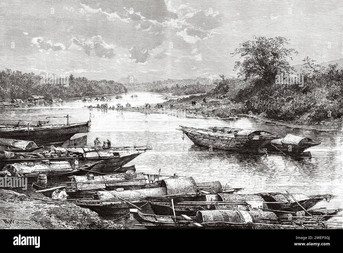Vietnamese boats in the Red River, Hanoi. Vietnam, Indochina, Asia ...