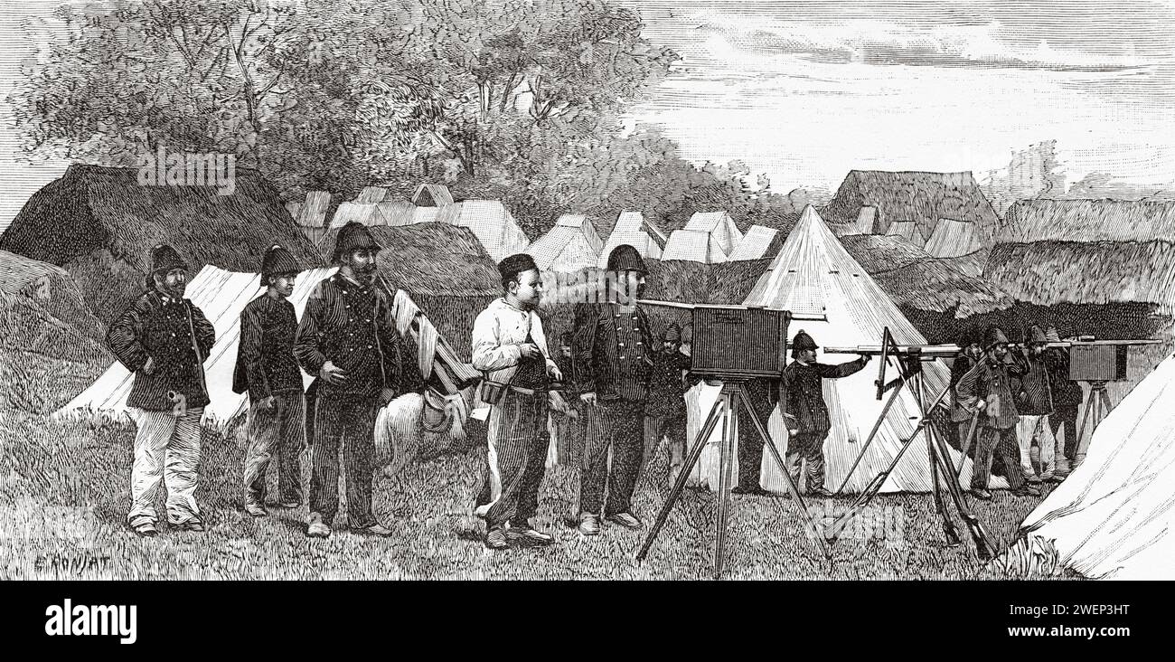 Optical telegraphy. Military of the French colonial army checking the ...
