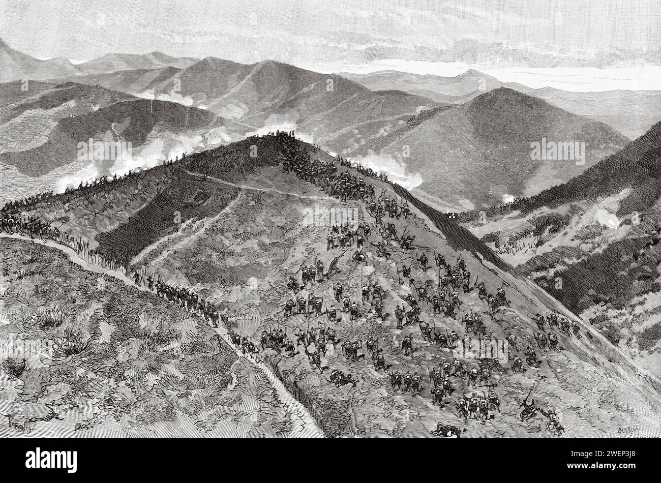 The Chinese army retreating into the mountains, Vietnam, Indochina ...