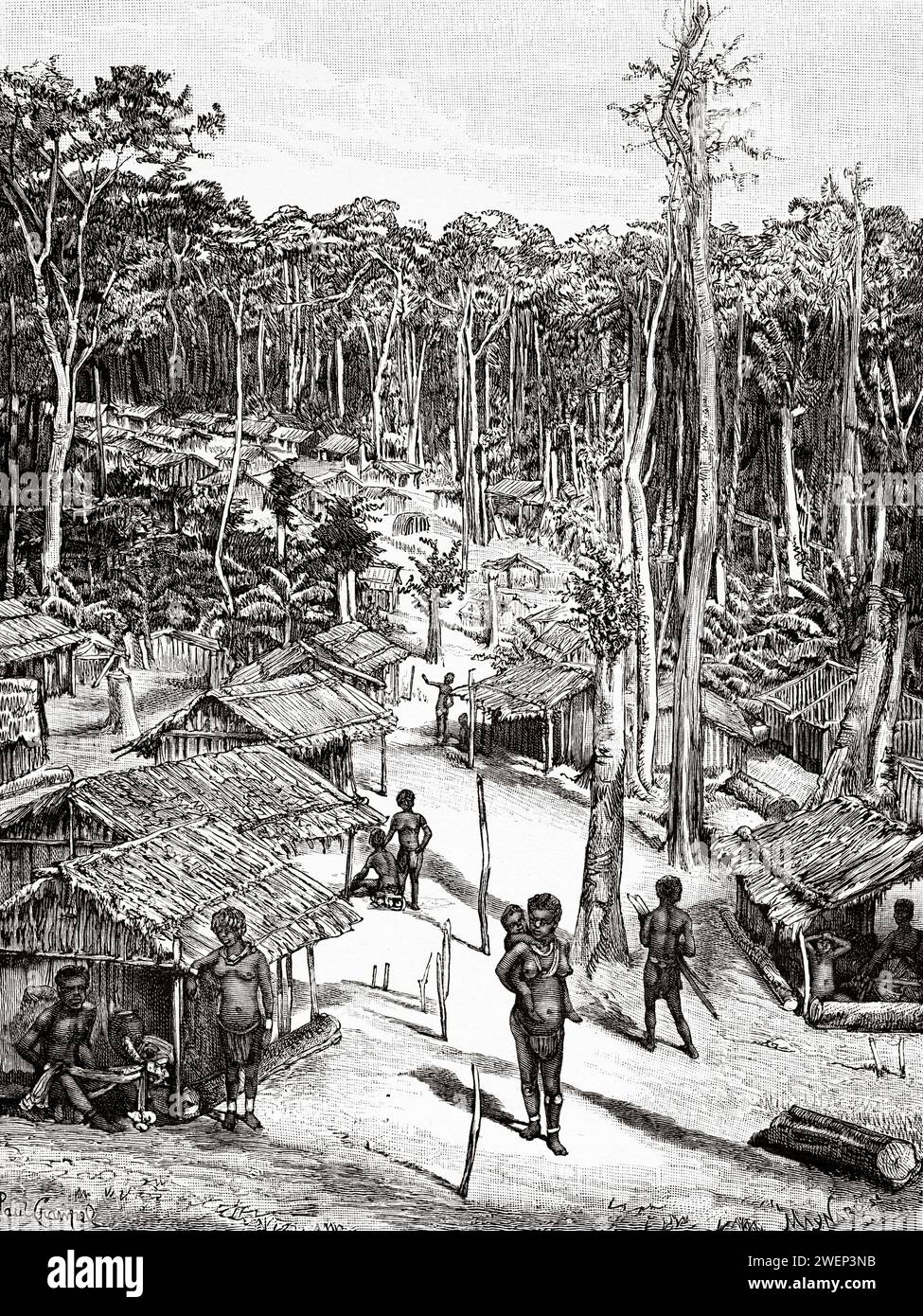 Bakota people village, French Congo, Central Africa. In the land of the ...