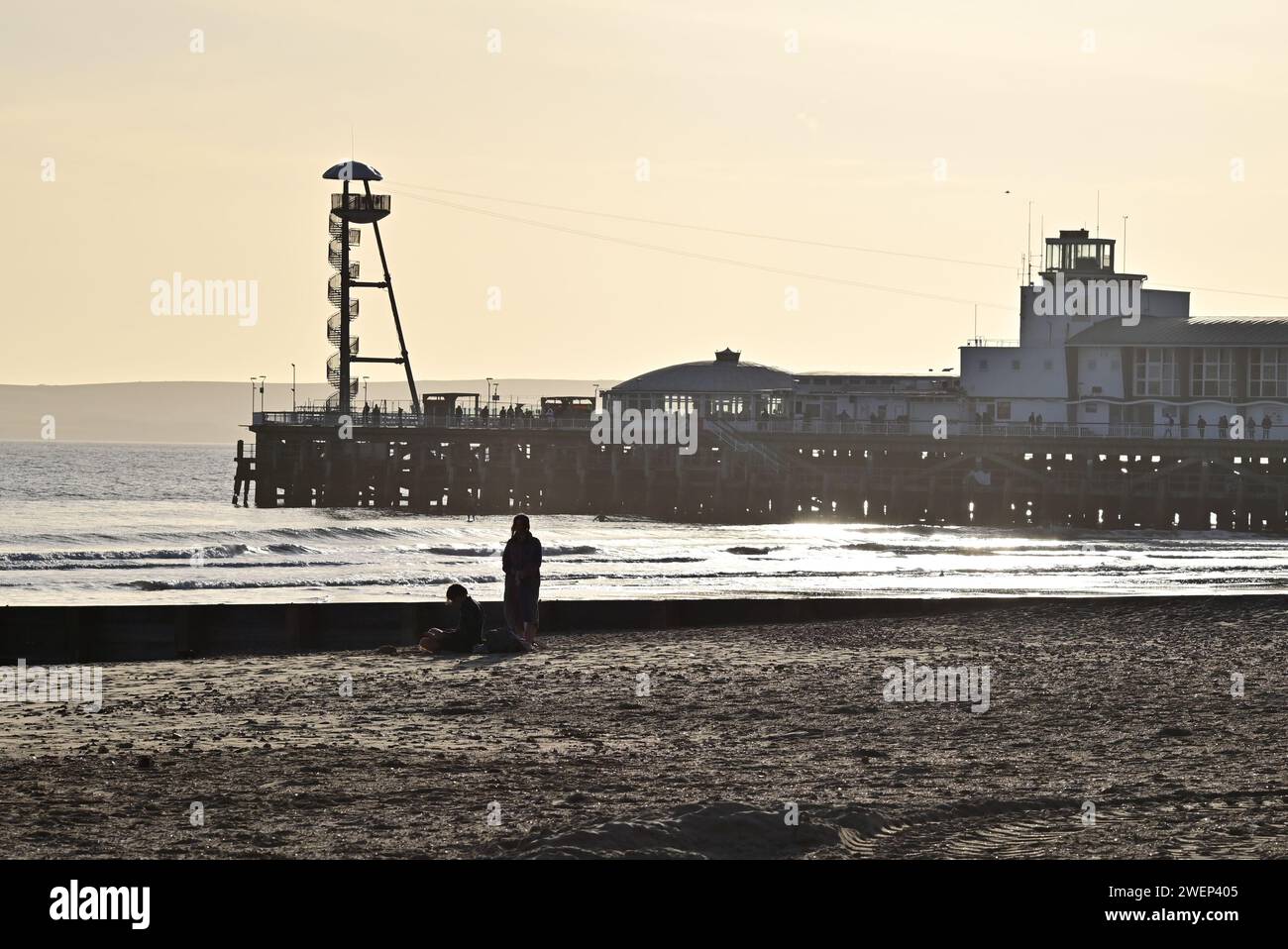 Bournemouth Beach and pier in January, winter Stock Photo - Alamy