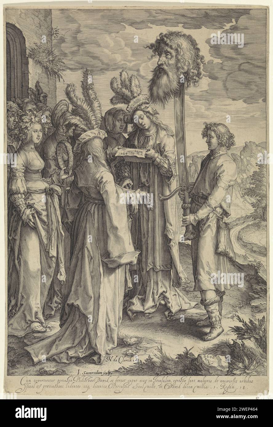 Triumphant David with the head of Goliat, Jan Saenredam, After Lucas ...