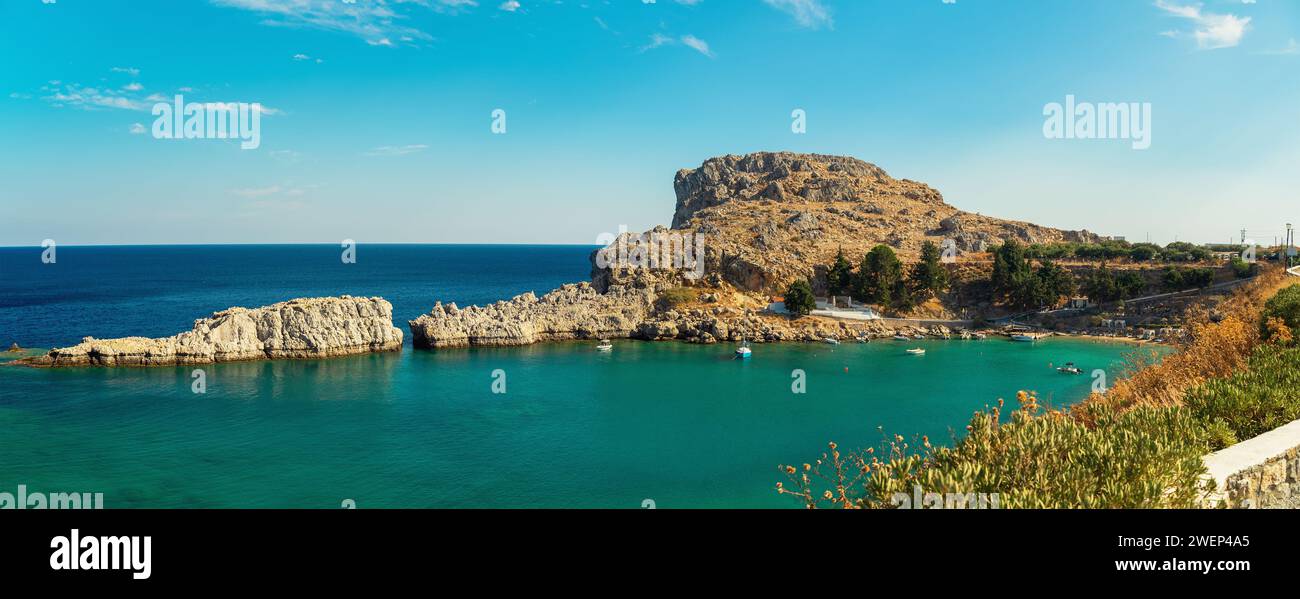 Secluded Agios Pavlos beach in Saint Paul's Bay in Rhodes Stock Photo - Alamy