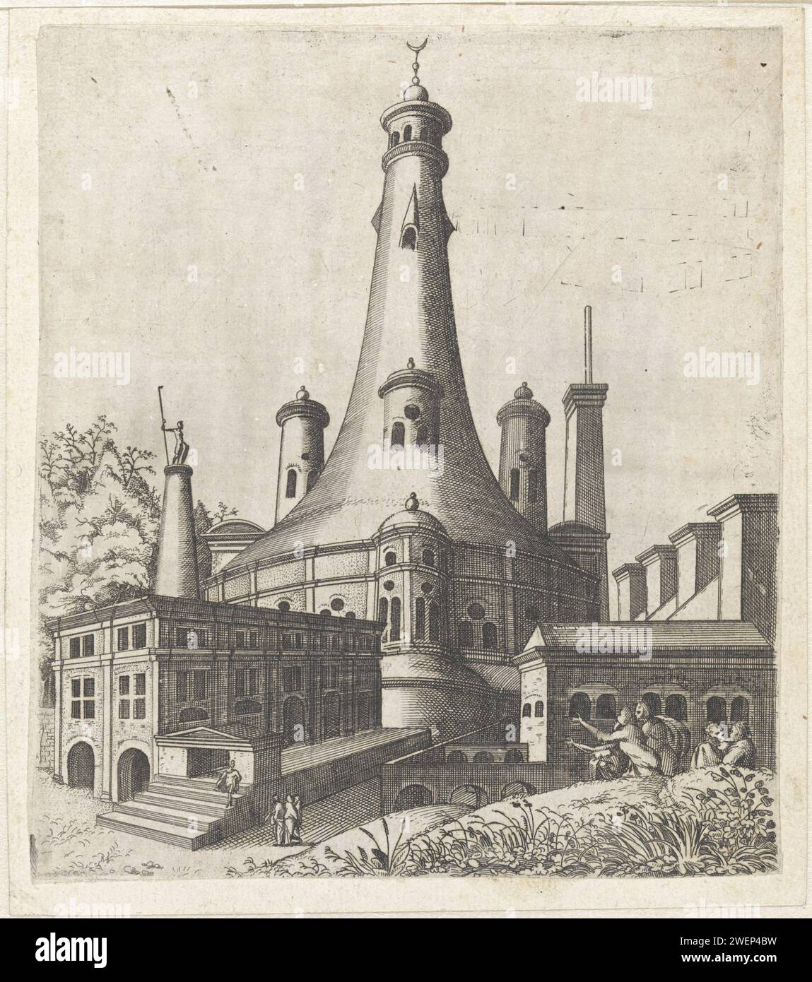 A half moon building on the roof, Lambertus Suavius, 1560 print ...