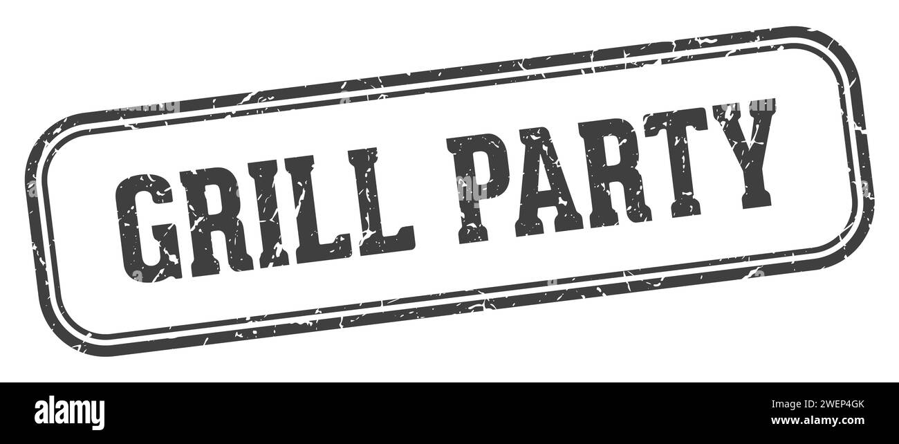 grill party stamp. grill party rectangular stamp isolated on white ...