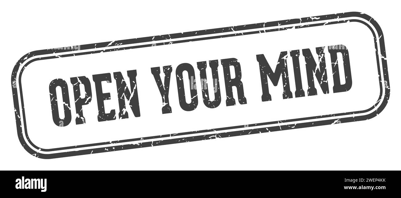 open your mind stamp. open your mind rectangular stamp isolated on ...