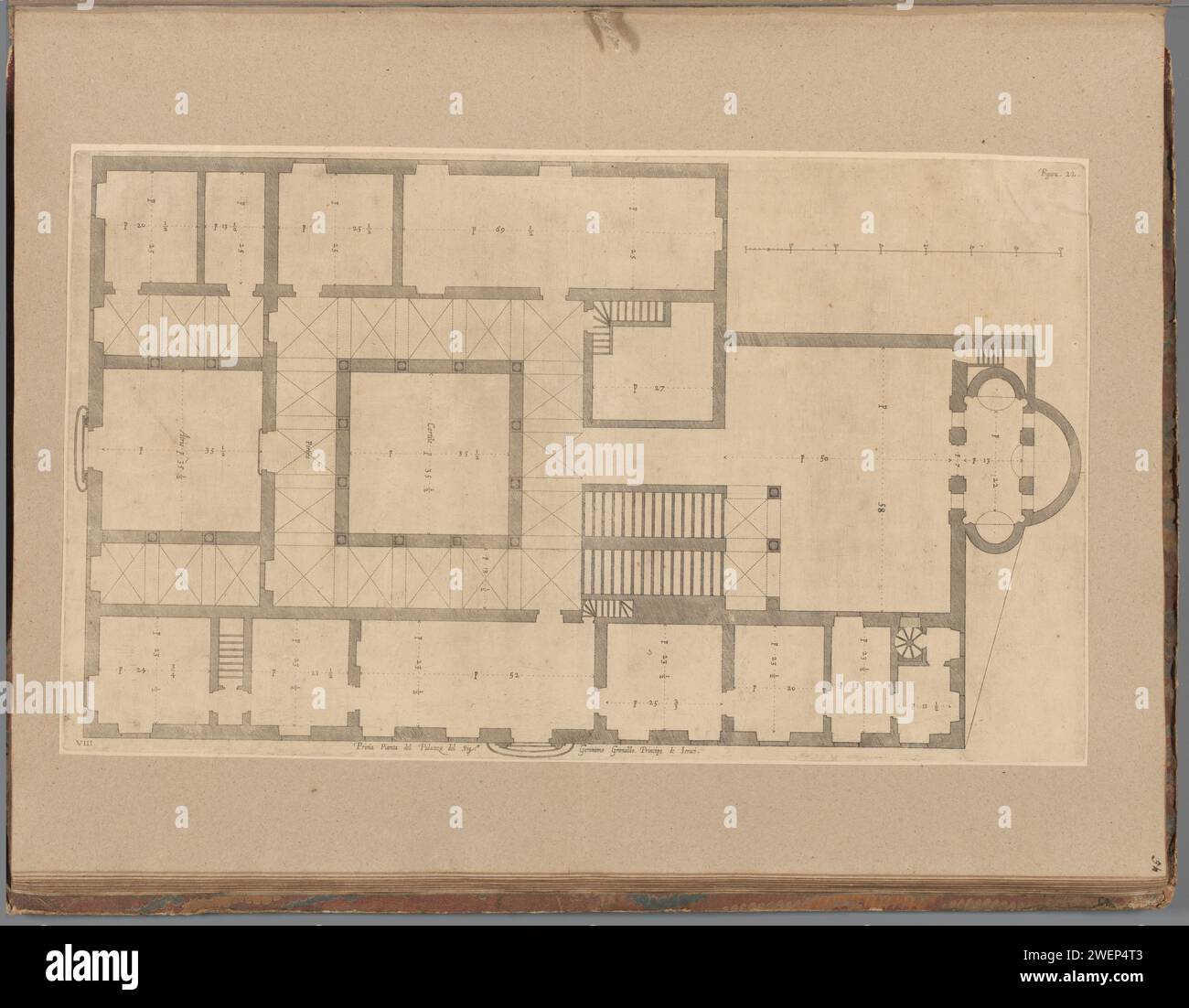 Map of the ground floor of the Palazzo della Meridiana in Genoa, 1622 ...