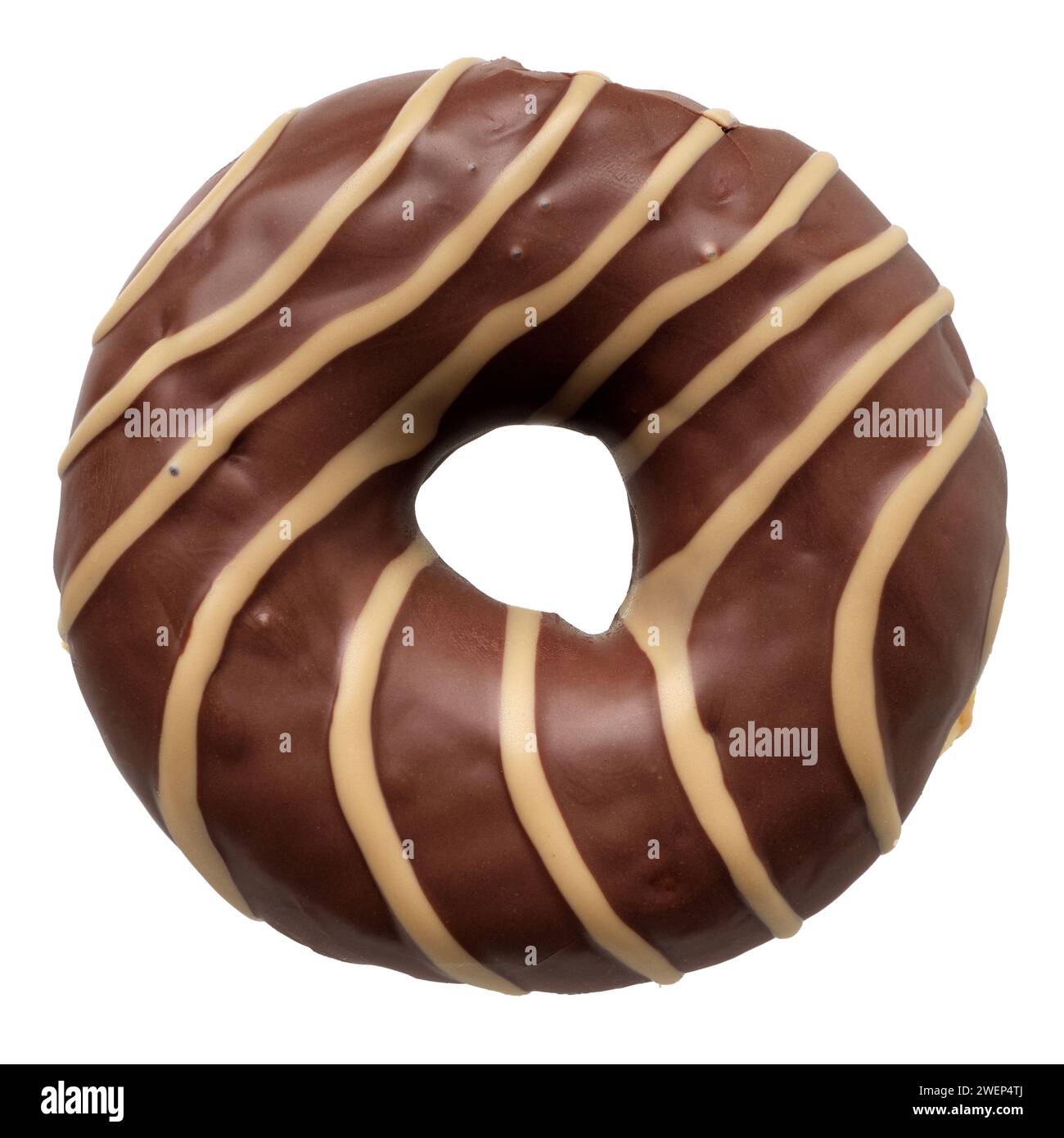 Single striped chocolate and caramel donut, isolated on white ...